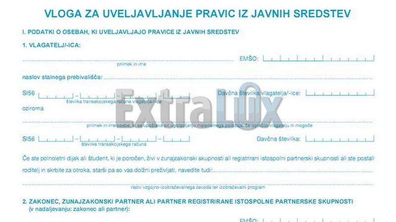 OBRAZEC 8,45 VLOGA ZA UVELJAVLJANJE PRAVIC IZ JAVNIH SREDSTEV | Extra Lux