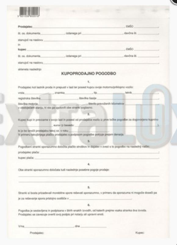 OBRAZEC E15 KUPOPRODAJNA POGODBA ZA VSA VOZILA | Extra Lux